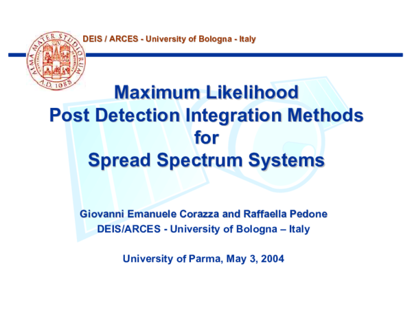 (PDF) Maximum likelihood post detection integration methods for spread ...