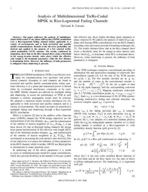 (PDF) Analysis of multidimensional trellis-coded MPSK in Rice-lognormal fading channels