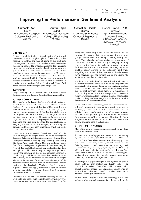 (PDF) Improving the Performance in Sentiment Analysis