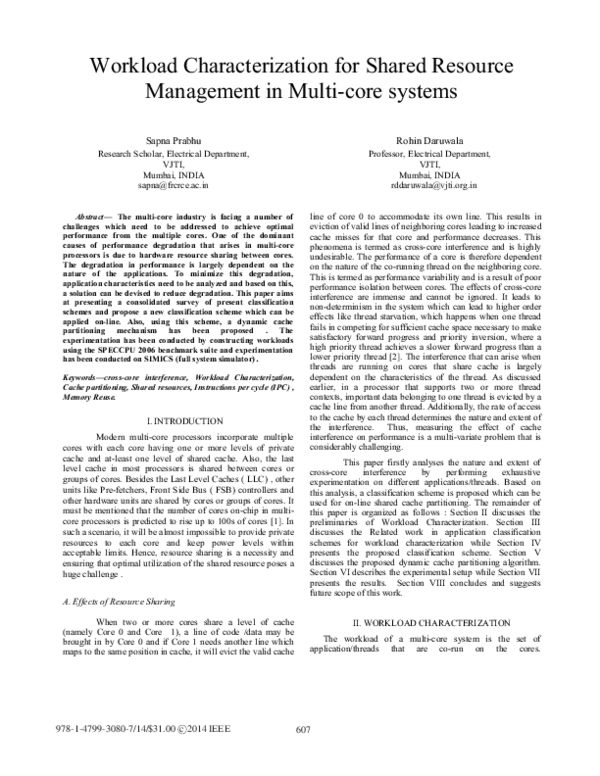 (PDF) Workload Characterization for shared resource management in multi-core systems