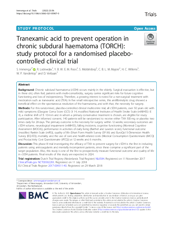 Tranexamic acid to prevent operation in chronic subdural haematoma ...