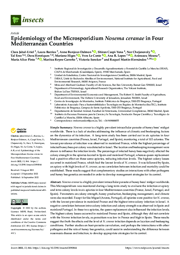 (PDF) Epidemiology of the Microsporidium Nosema ceranae in Four ...