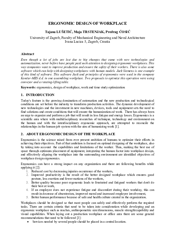 (PDF) Ergonomic Design of a Workplace
