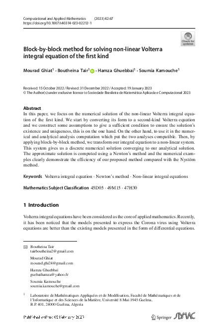 (PDF) Block-by-block method for solving non-linear Volterra integral ...