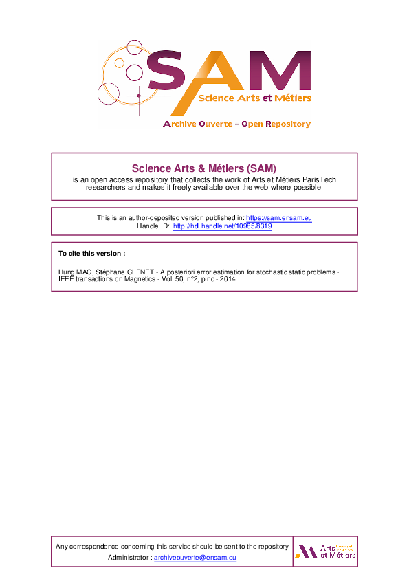 Pdf A Posteriori Error Estimation For Stochastic Static Problems D