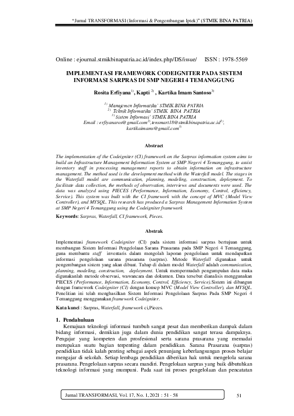 Pdf Implementasi Framework Codeigniter Pada Sistem Informasi Sarpras