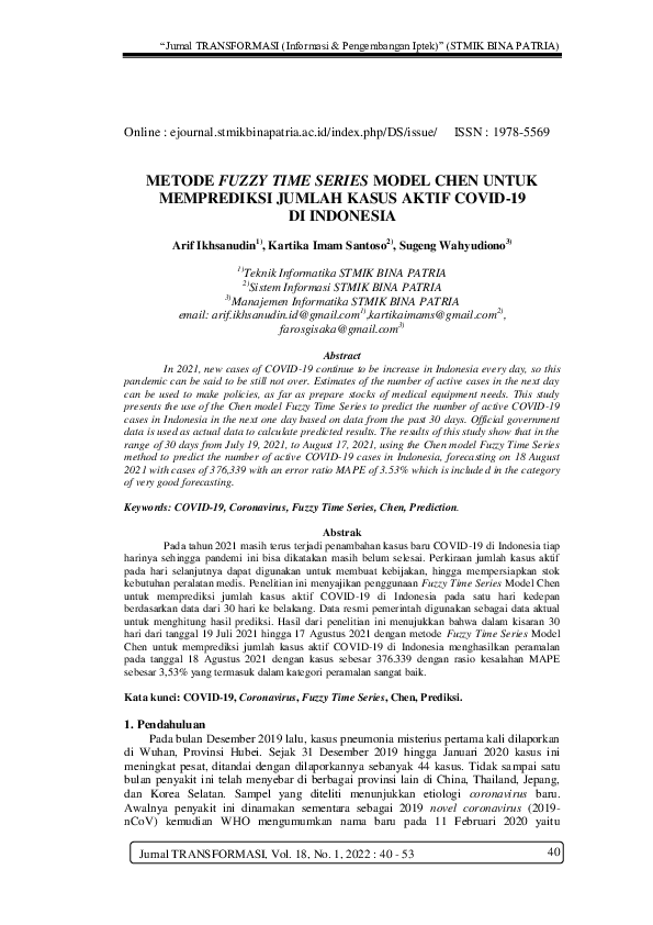 Pdf Metode Fuzzy Time Series Model Chen Untuk Memprediksi Jumlah