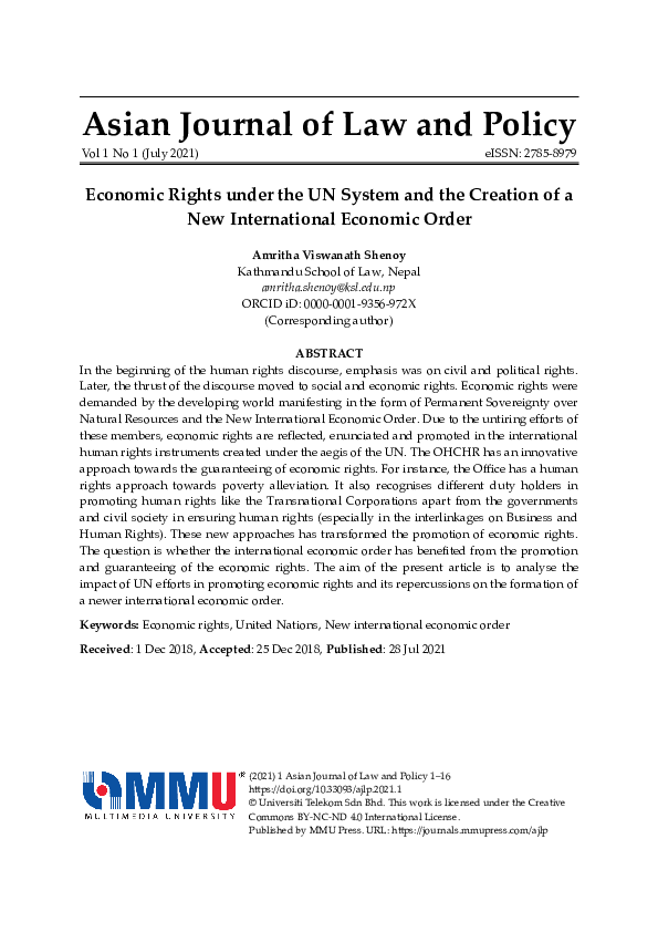 (PDF) Economic Rights under the UN System and the Creation of a Newer ...