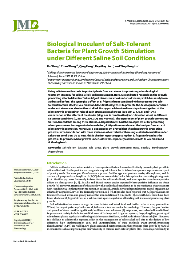 (PDF) Biological Inoculant of Salt-Tolerant Bacteria for Plant Growth ...