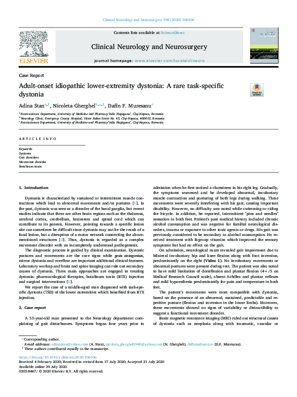 (PDF) Adult-onset idiopathic lower-extremity dystonia: A rare task ...