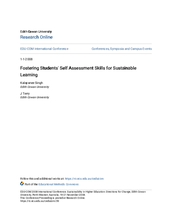 (PDF) Fostering Students? Self Assessment Skills for Sustainable Learning