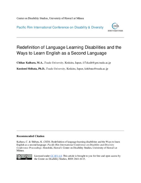 (PDF) Redefinition of Language Learning Disabilities and the Ways to ...