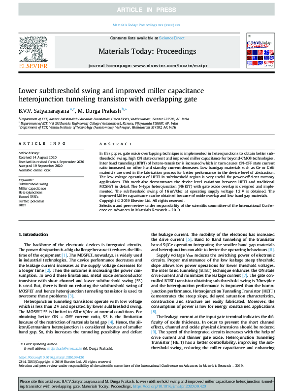 (PDF) Lower subthreshold swing and improved miller capacitance ...