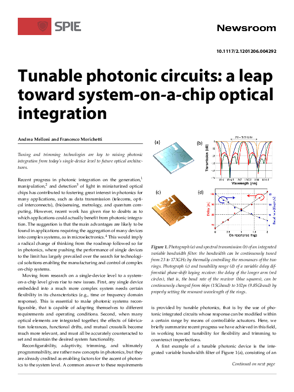 (PDF) Tunable photonic circuits: a leap toward system-on-a-chip optical integration