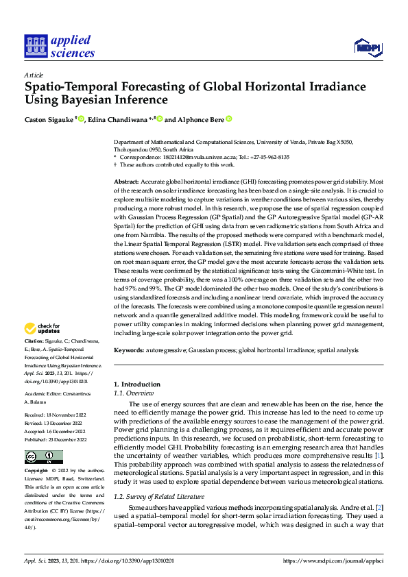 (PDF) Spatio-Temporal Forecasting of Global Horizontal Irradiance Using Bayesian Inference