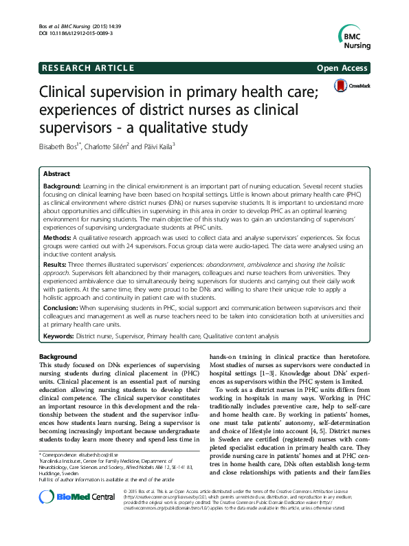 (PDF) Clinical supervision in primary health care; experiences of ...