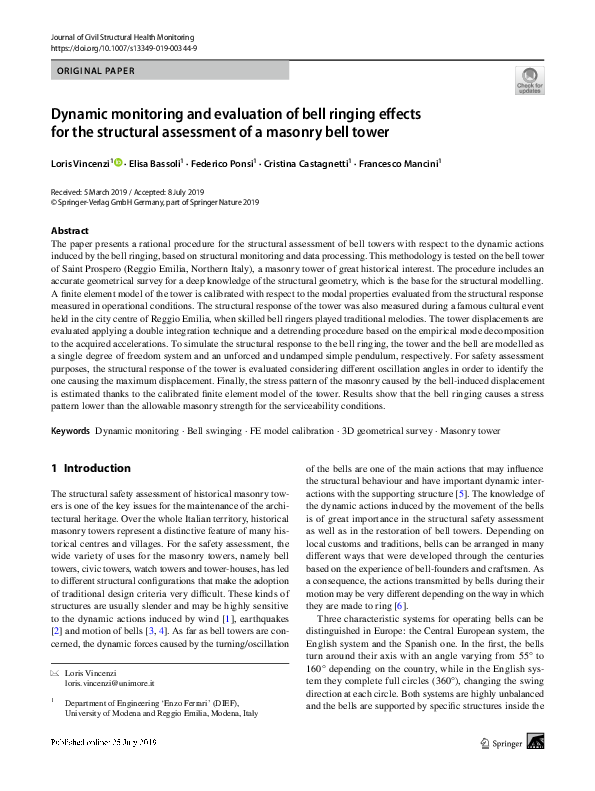 (PDF) Dynamic monitoring and evaluation of bell ringing effects for the structural assessment of ...