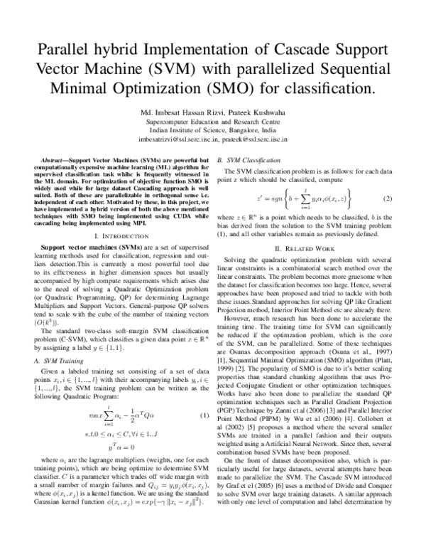 Pdf Parallel Hybrid Implementation Of Cascade Support Vector Machine Svm With Parallelized