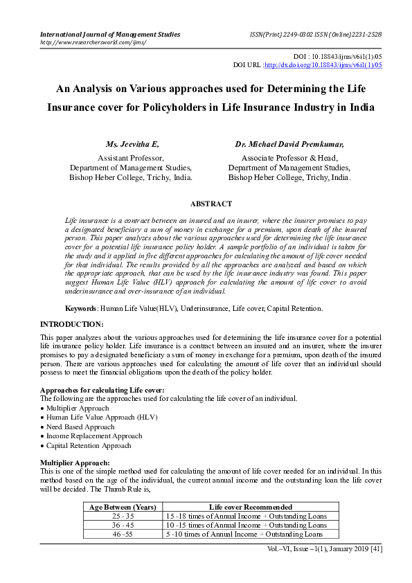 (PDF) An Analysis on Various approaches used for Determining the Life ...
