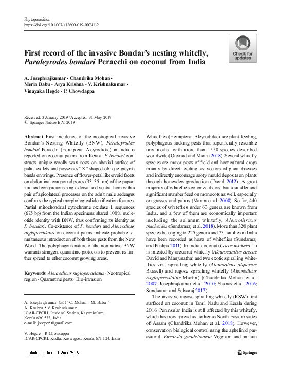 (PDF) First record of the invasive Bondar’s nesting whitefly ...