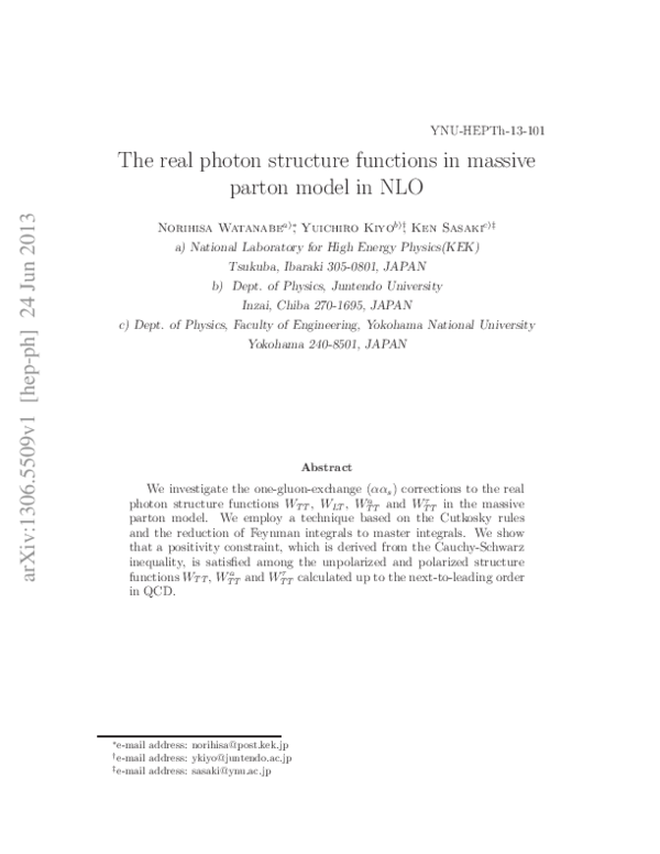 (PDF) Real photon structure functions in the massive parton model in ...