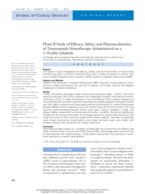 (PDF) Phase II Study of Efficacy, Safety, and Pharmacokinetics of Trastuzumab Monotherapy ...