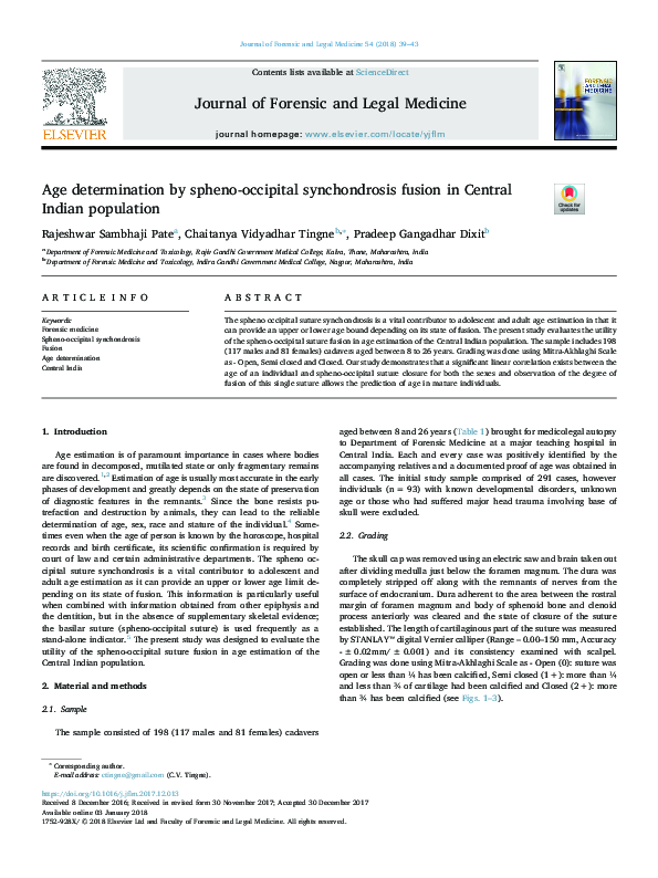 Pdf Age Determination By Spheno Occipital Synchondrosis Fusion In Central Indian Population