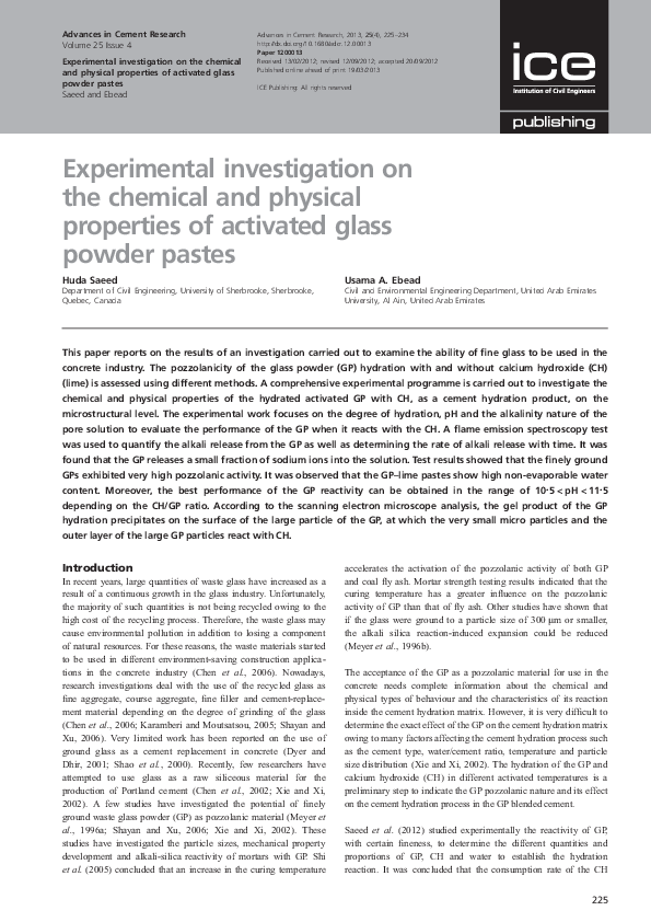 (PDF) Experimental investigation on the chemical and physical ...