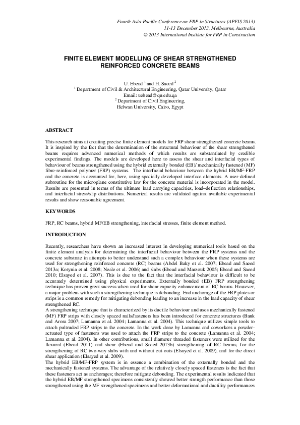Pdf Numerical Modeling Of Shear Strengthened Reinforced Concrete Beams Using Different Systems