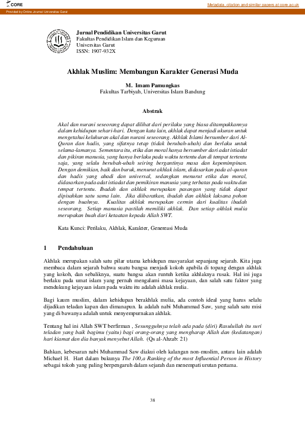 (PDF) Akhlak Muslim: Membangun Karakter Generasi Muda