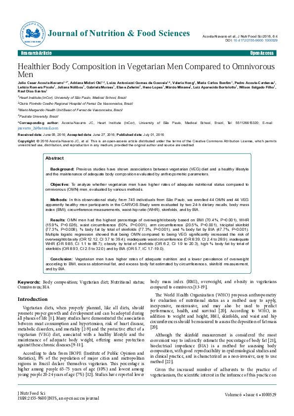 (PDF) Healthier Body Composition in Vegetarian Men Compared to ...