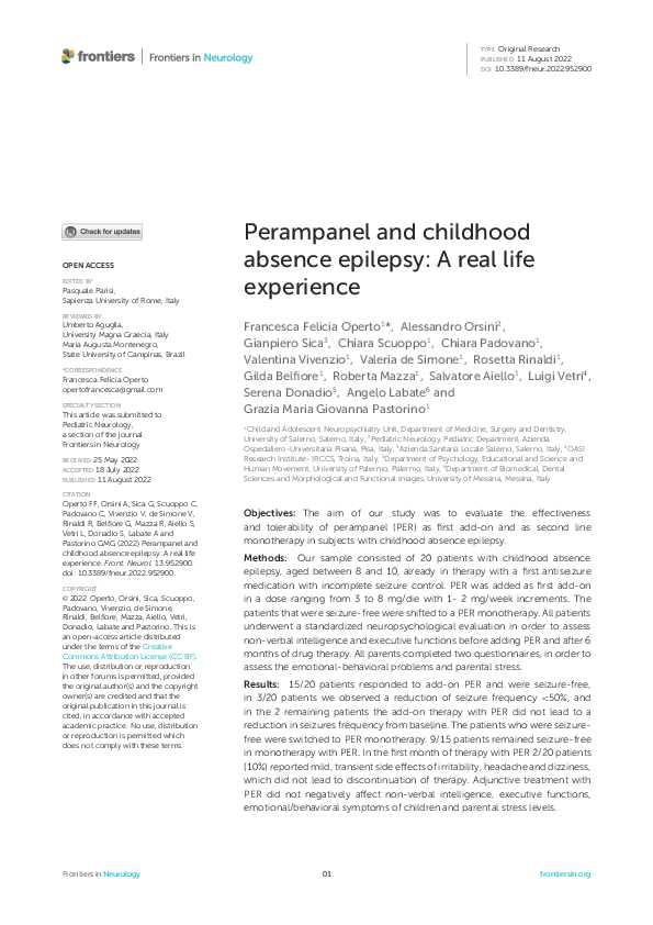(PDF) Perampanel and childhood absence epilepsy: A real life experience