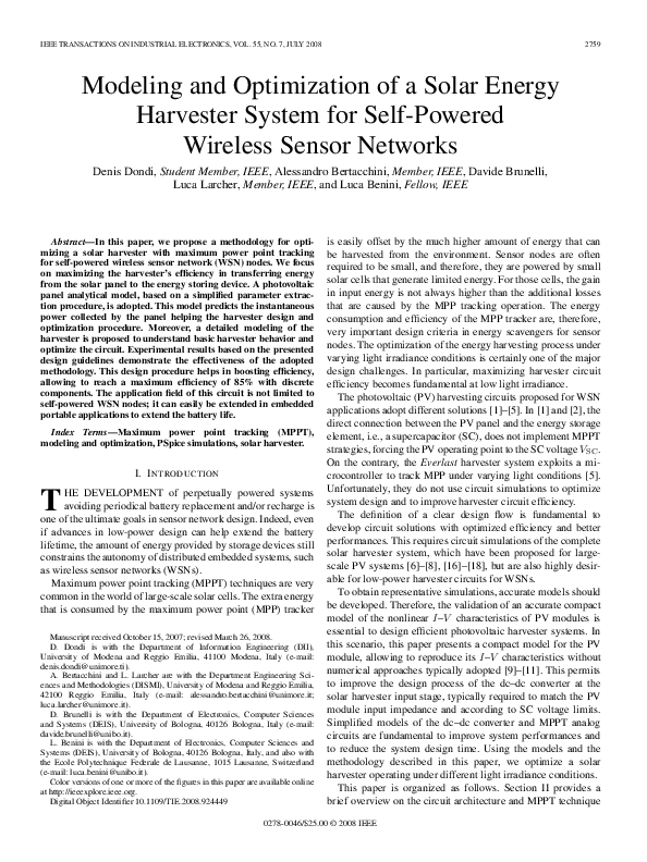 (PDF) Modeling and Optimization of a Solar Energy Harvester System for ...