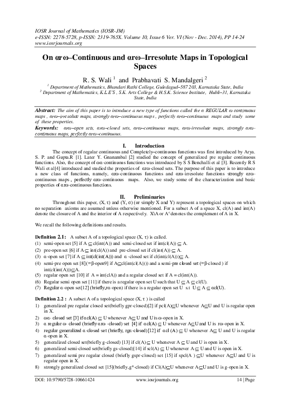 (PDF) On αrω-Continuous and αrω-Irresolute Maps in Topological Spaces