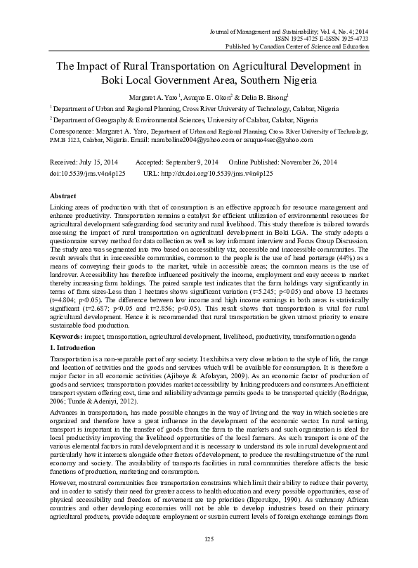 (PDF) The Impact of Rural Transportation on Agricultural Development in ...