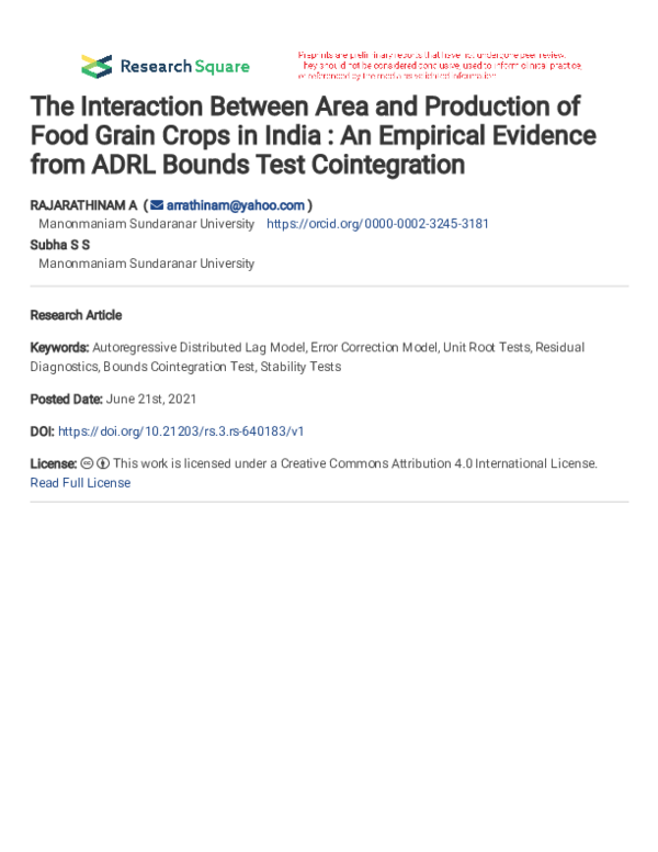 (PDF) The Interaction Between Area and Production of Food Grain Crops in India : An Empirical ...