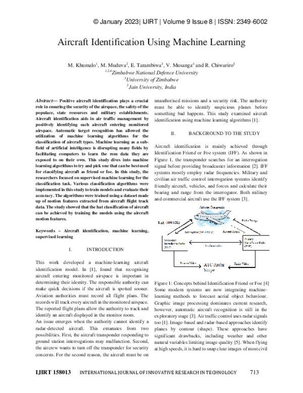 Pdf Aircraft Identification Using Machine Learning