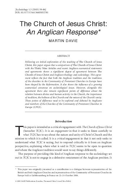 (PDF) The Church of Jesus Christ: An Anglican Response