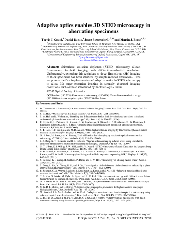 (PDF) Adaptive Optics for 3D STED Microscopy in Thick Specimens