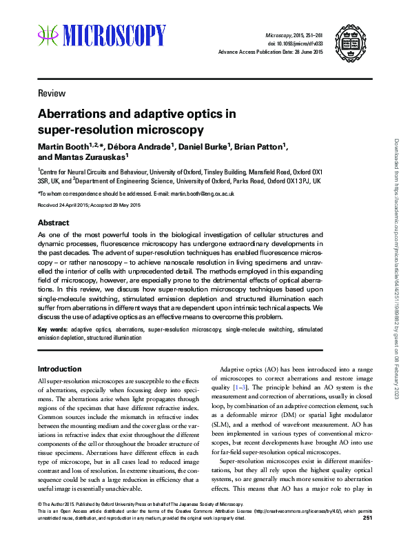 (PDF) Aberrations and adaptive optics in super-resolution microscopy