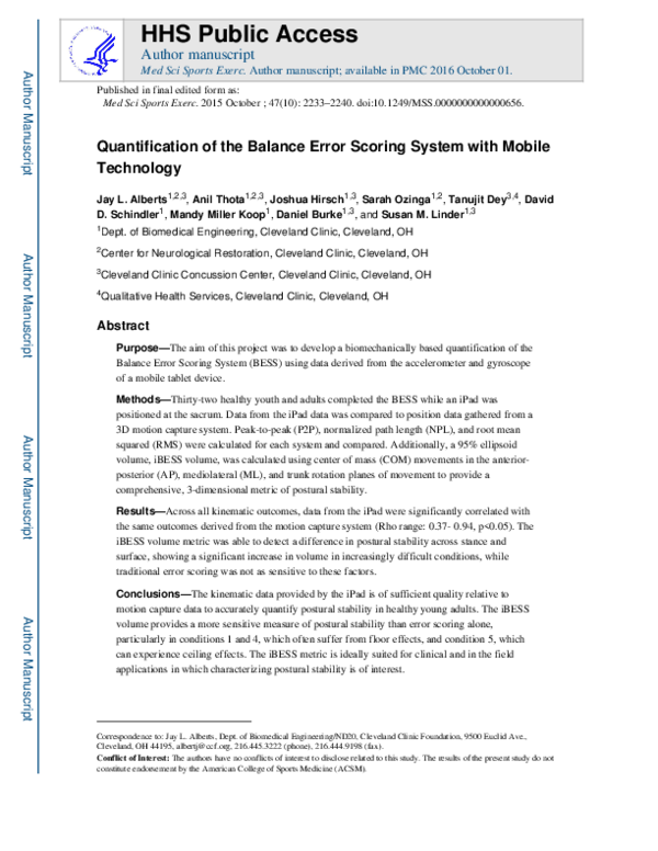 (PDF) Quantification of the Balance Error Scoring System with Mobile ...