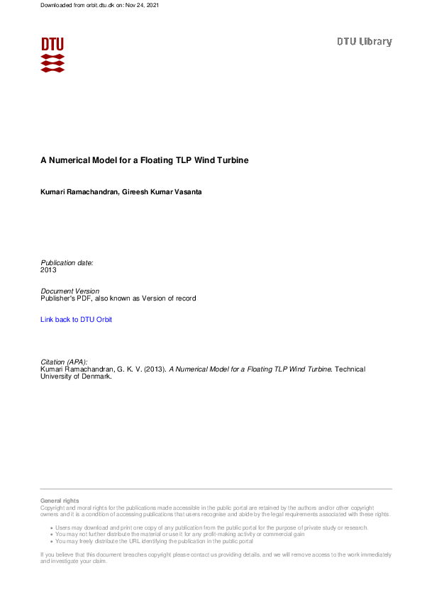 (PDF) A Numerical Model for a Floating TLP Wind Turbine