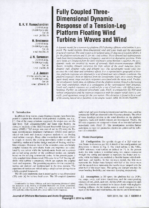 (PDF) Fully Coupled Three-Dimensional Dynamic Response of a Tension-Leg Platform Floating Wind ...