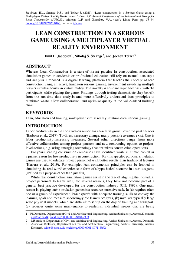 (PDF) Lean Construction in a Serious Game Using a Multiplayer Virtual ...