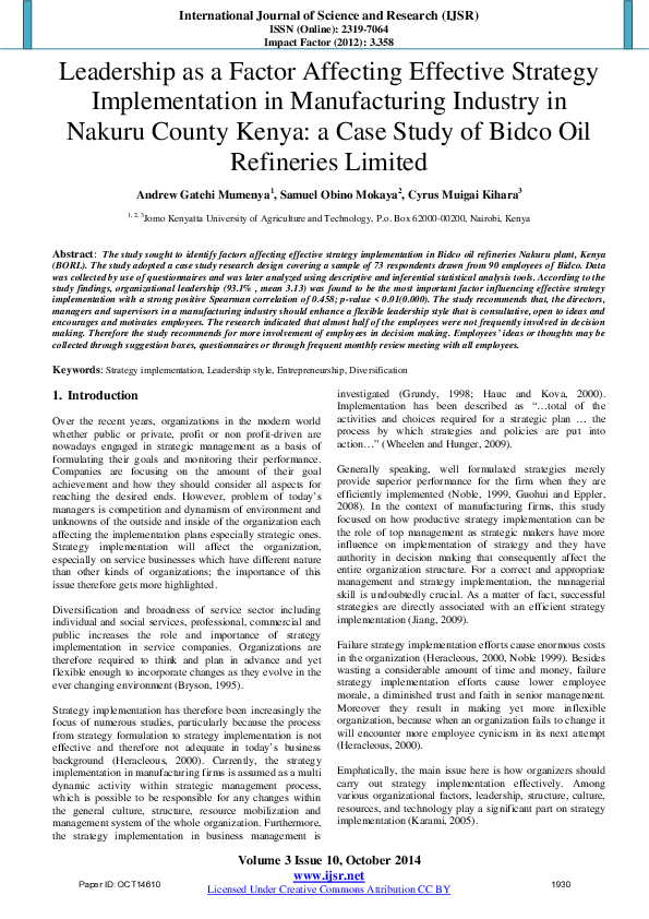 (PDF) Leadership as a Factor Affecting Effective Strategy ...