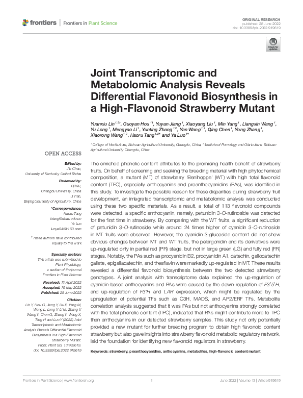 (PDF) Joint Transcriptomic and Metabolomic Analysis Reveals Differential Flavonoid Biosynthesis ...