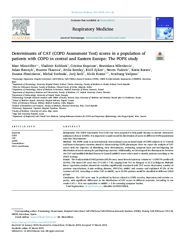 (PDF) Determinants of CAT (COPD Assessment Test) scores in a population ...