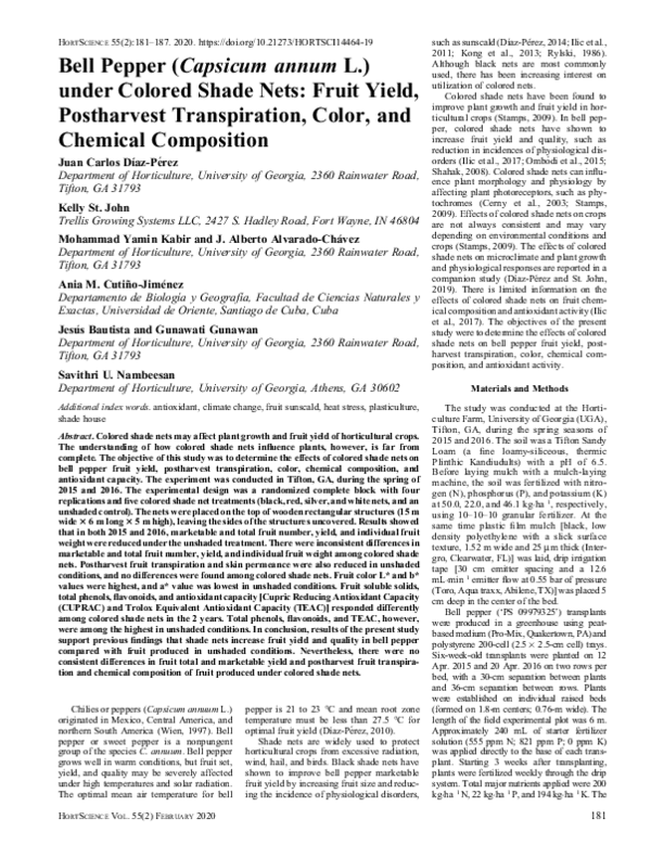 (PDF) Bell Pepper (Capsicum annum L.) under Colored Shade Nets: Fruit ...