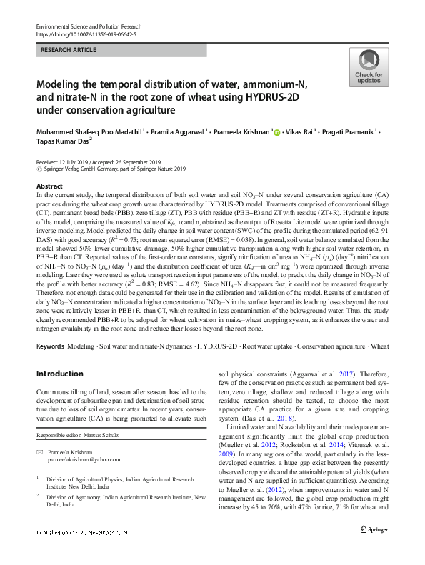 (PDF) Modeling the temporal distribution of water, ammonium-N, and nitrate-N in the root zone of ...