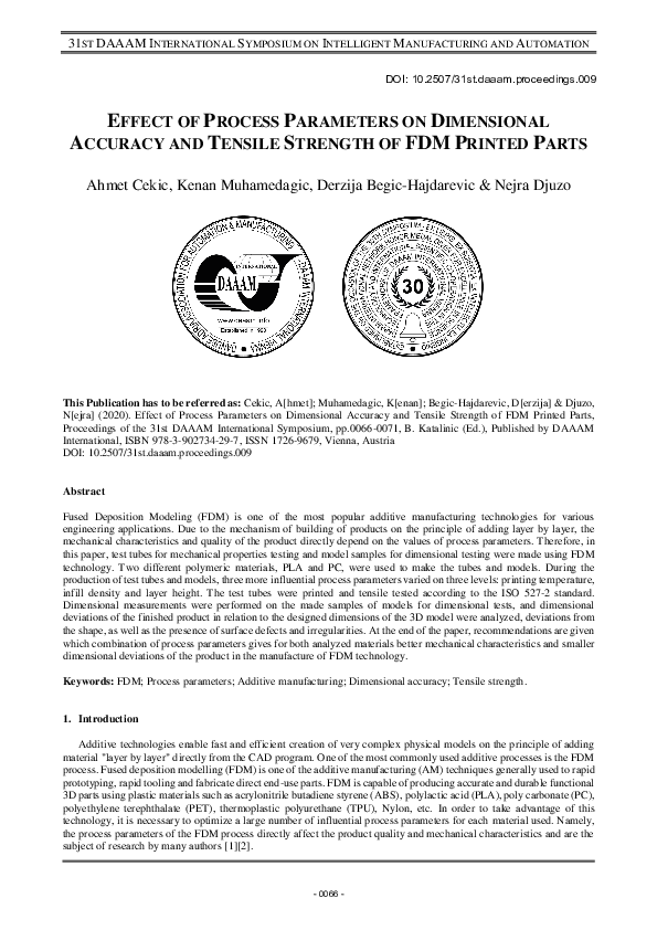 (PDF) Effect of Process Parameters on Dimensional Accuracy and Tensile Strength of FDM Printed ...